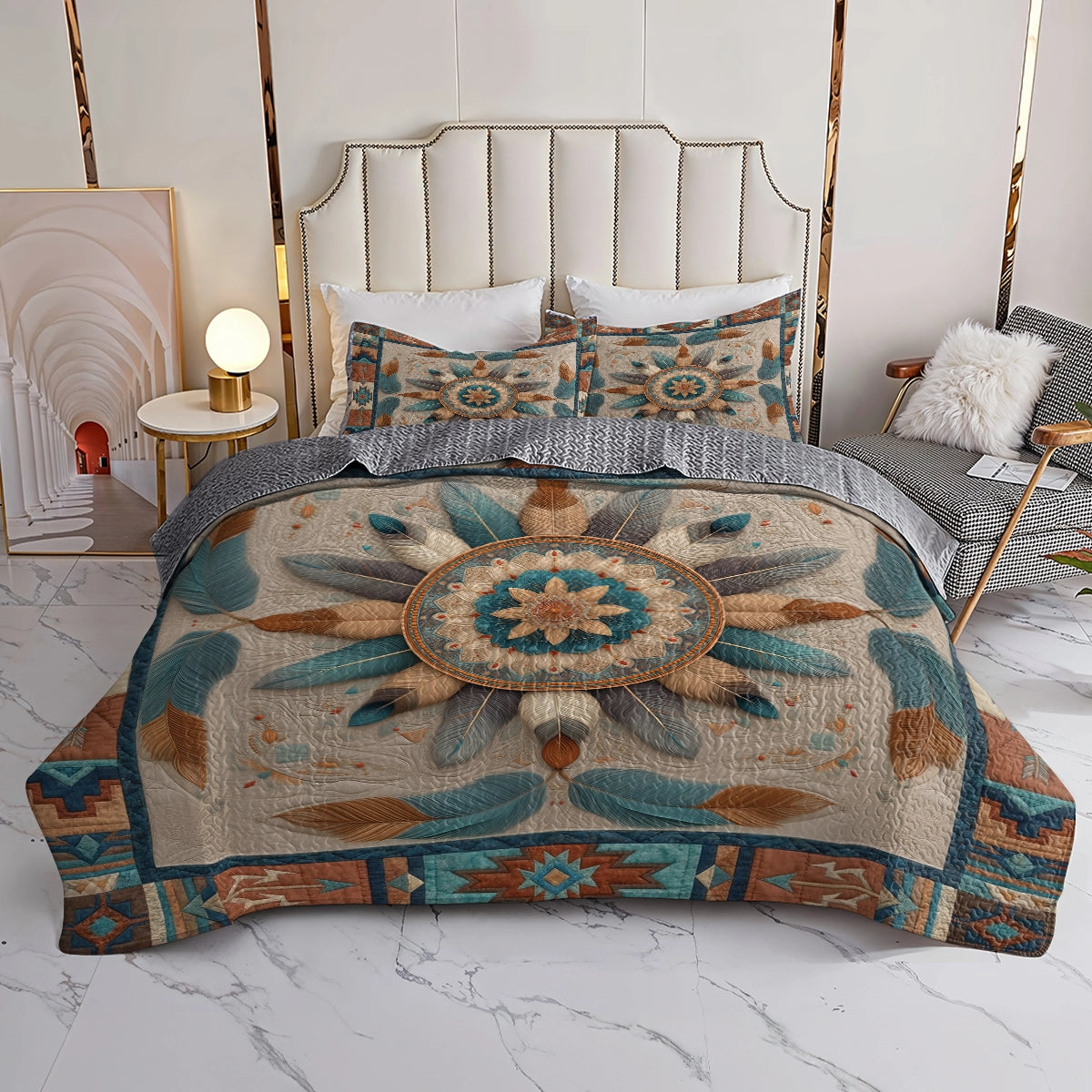 Shineful All Season Quilt 3-Piece Set Feather Mandala – Shineful.net